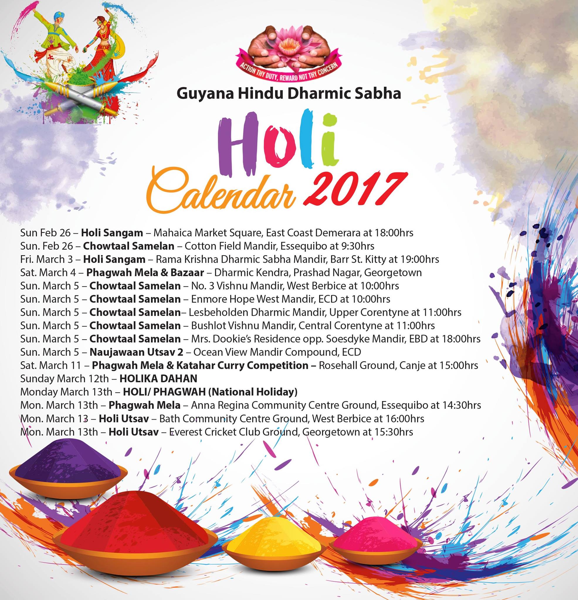 Grand Phagwah Mela and Bazaar set for March 4th -Packed calendar of ...
